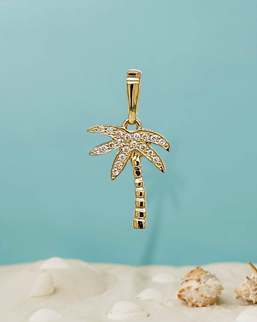 18K Gold 9.5mm Diamond Coconut Tree Pendant - S&J Jewelry PH